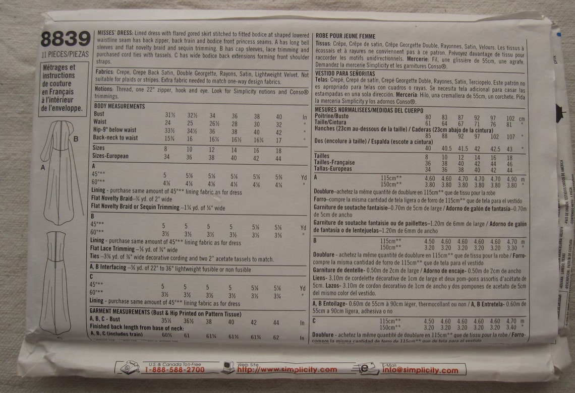 Gown Sewing Pattern UNCUT Simplicity 8839 Sizes 8-18 | Etsy