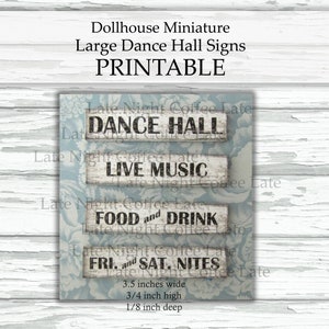 Dollhouse Miniature PRINTABLE Large Dance Hall Signs Wall Art Cottage ...