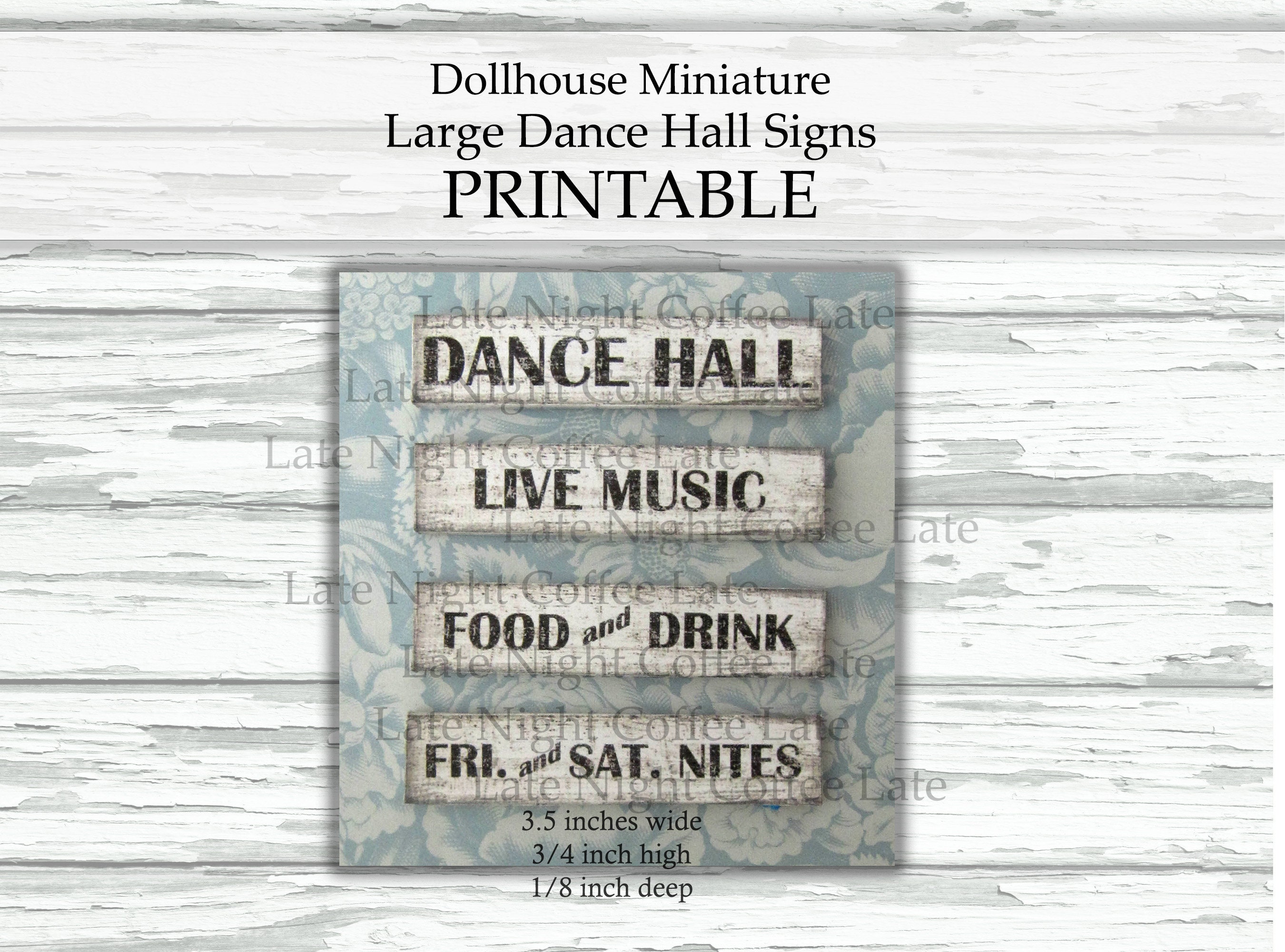 Dollhouse Miniature PRINTABLE Large Dance Hall Signs Wall Art Cottage ...