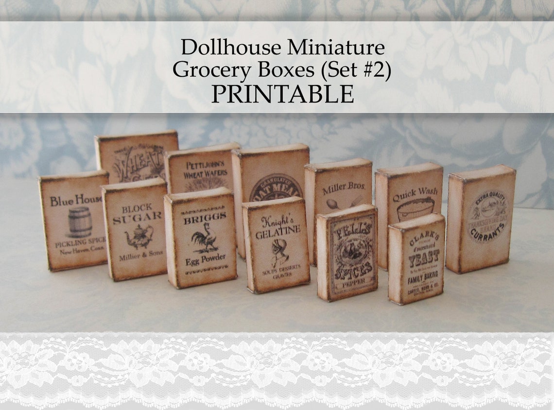 Dollhouse Miniature PRINTABLE Grocery Boxes Set #2 Mini Cottage Rustic ...