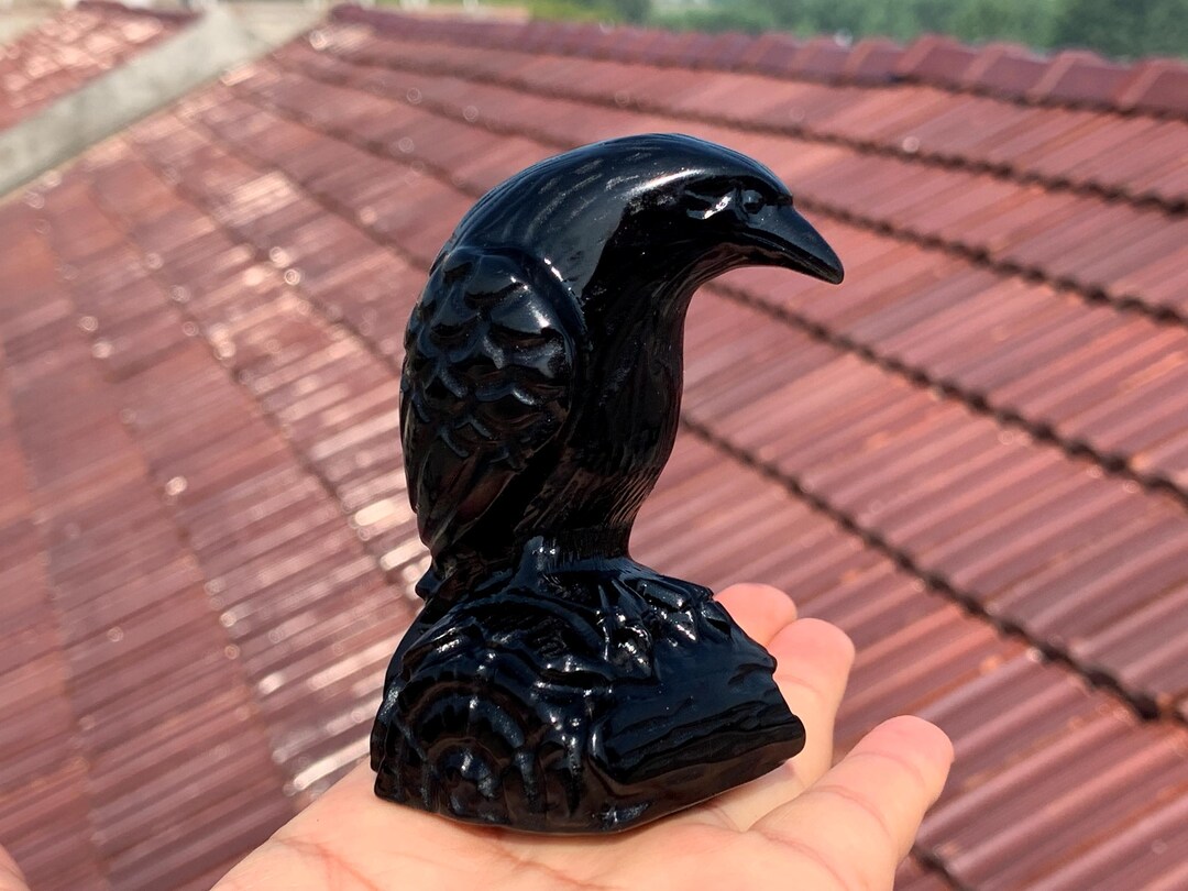 Hand Carved Obsidian Eagle Skull: Quartz Crystal Home Decor - Etsy