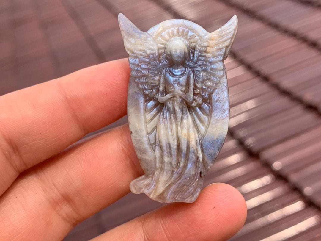 Moonstone Crystal Angel Skull: Hand Carved Quartz, Home Decor ...