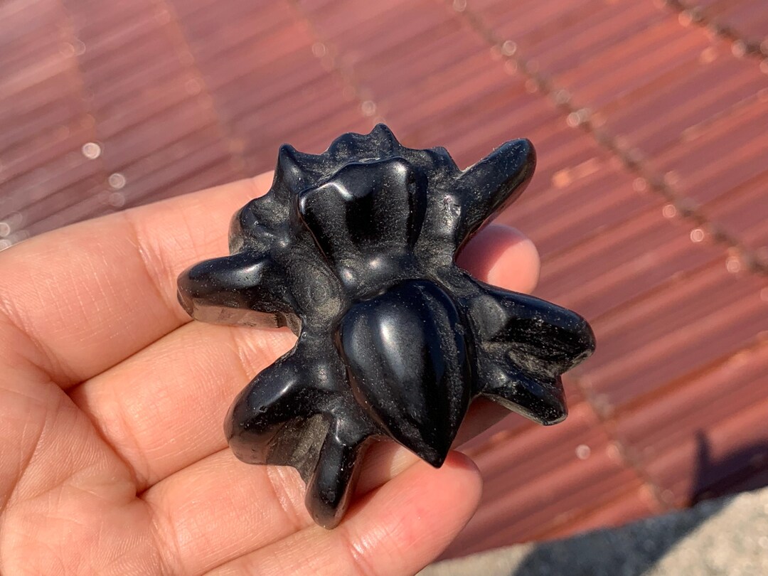 Hand Carved Obsidian Spider Skull: Crystal Figurine, Home Decor Gift - Etsy