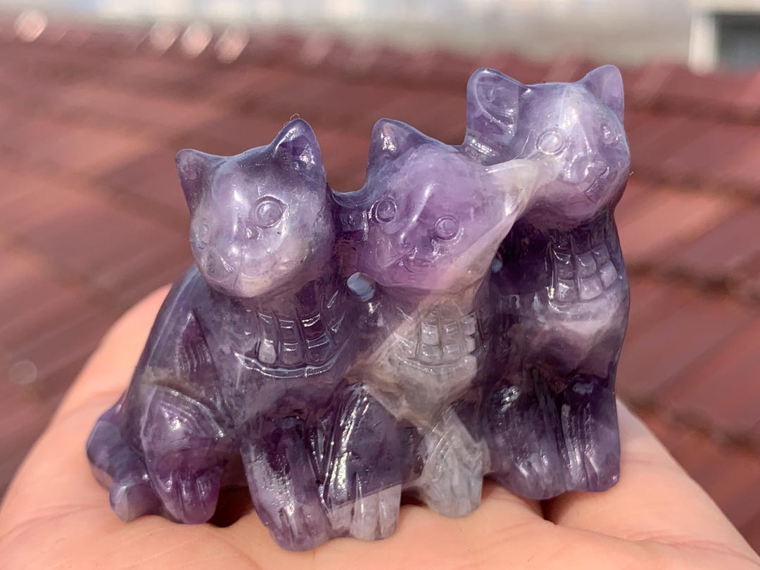 Hand Carved Dream Amethyst Crystal Cats: Home Decor Gift (2.3'') - Etsy