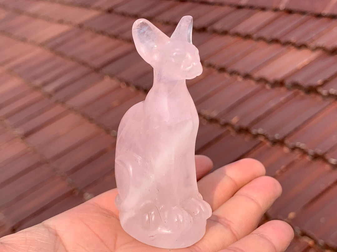 Hand Carved Rose Quartz Crystal Cat: Home Decor Gift (3.1'') - Etsy