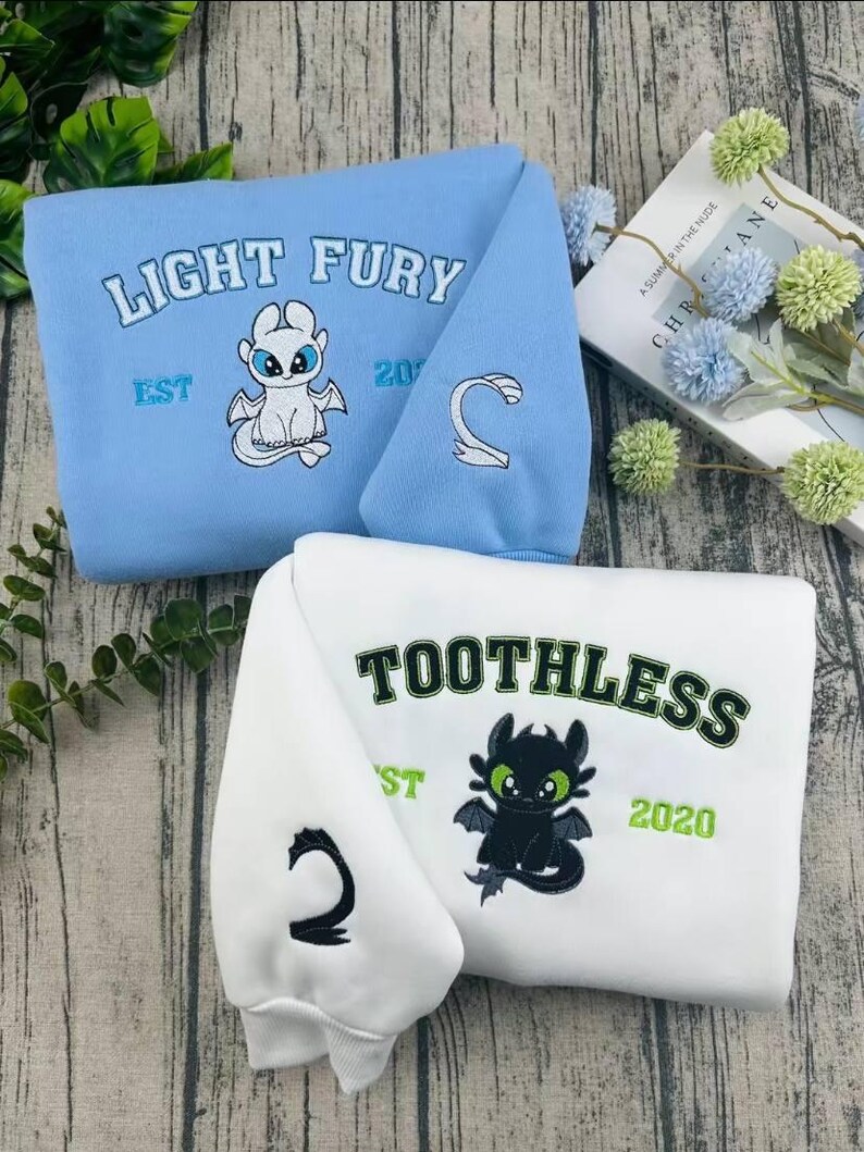 Light Fury and Toothless Embroidered Sweatshirt, Toothless Sweatshirt ...