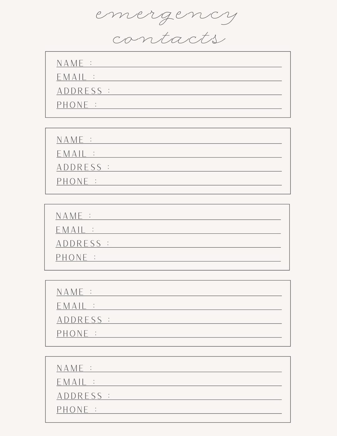 Emergency Contacts Form - Etsy