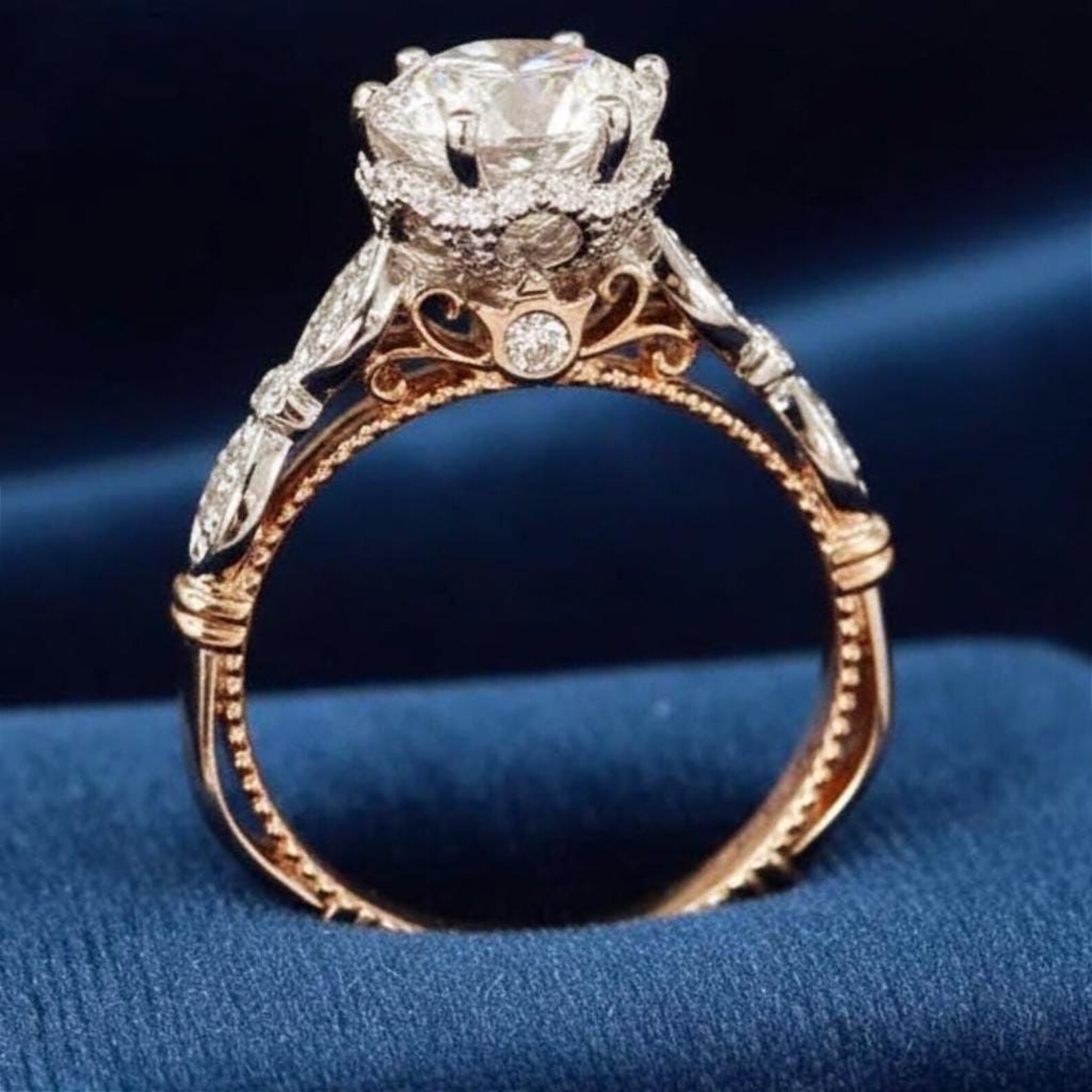 2CT Lab Grown Diamond Cathedral Engagement Ring 14k Gold Round Cut ...
