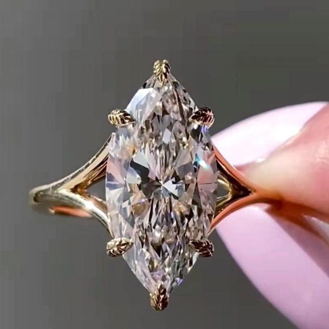 Elongated Marquise Cut Lab Grown Diamond Ring 4ct Color F Certified ...