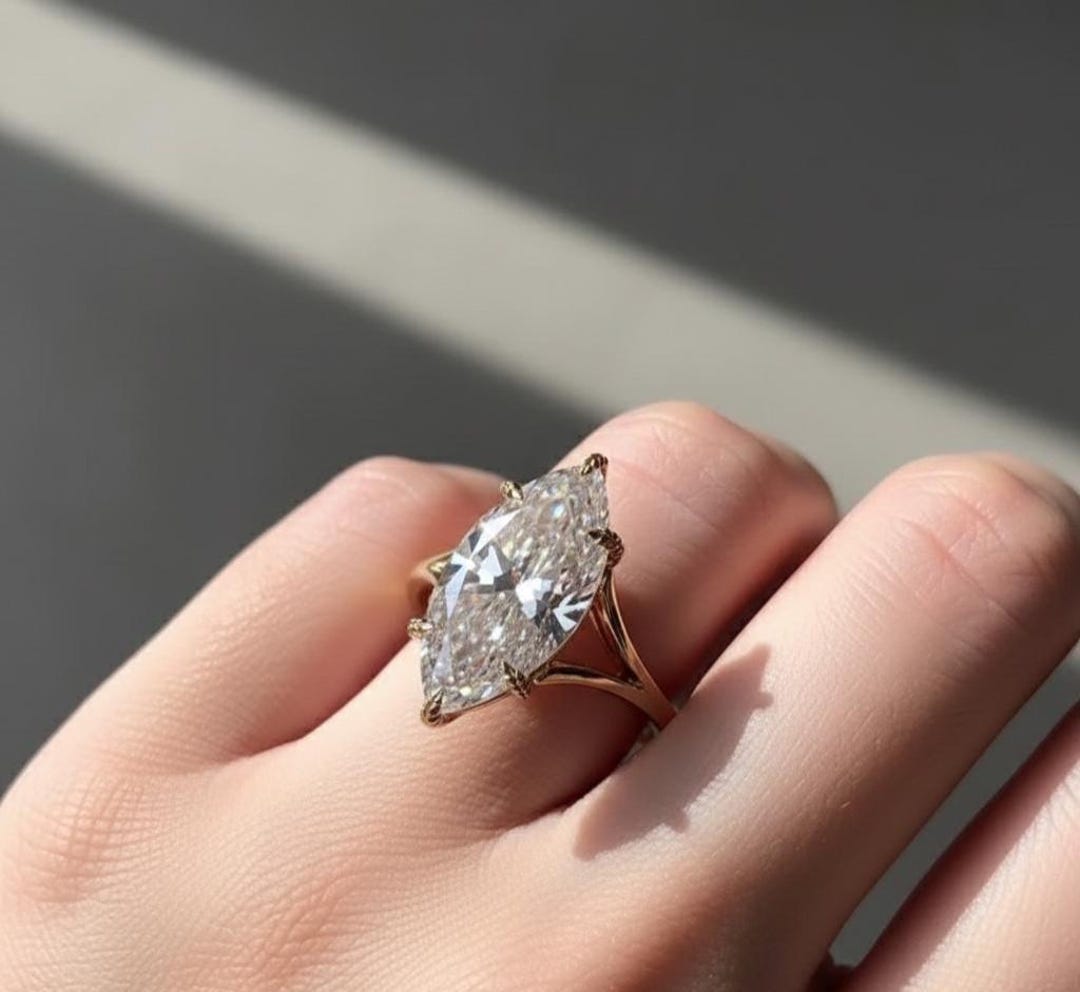 Elongated Marquise Cut Lab Grown Diamond Ring 4ct Color F Certified ...