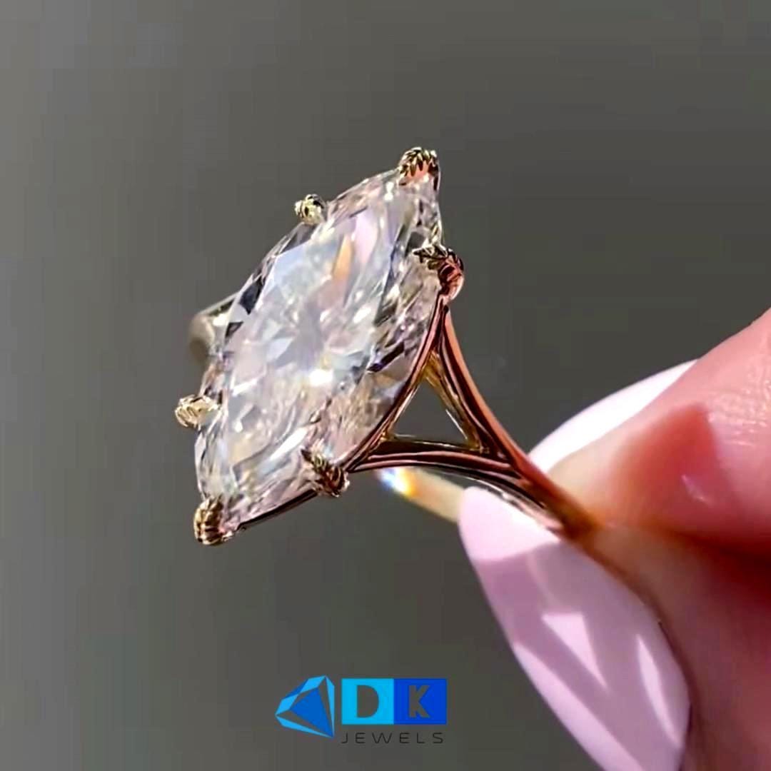 Elongated Marquise Cut Lab Grown Diamond Ring 4ct Color F Certified ...