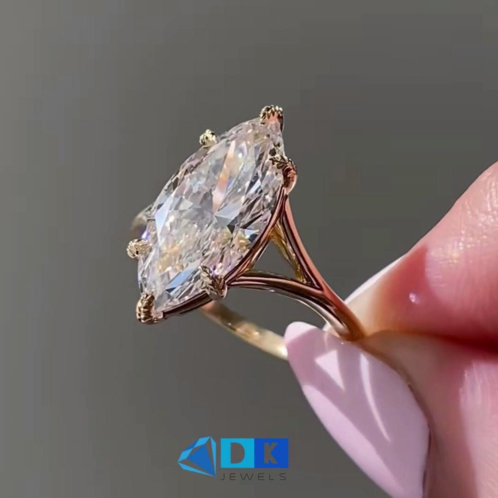 Elongated Marquise Cut Lab Grown Diamond Ring 4ct Color F Certified ...