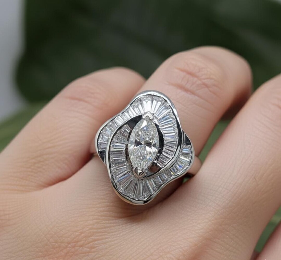 2.5 Ct Marquise Cut and Caliber Cut Lab Grown Diamond Ballerina Ring ...