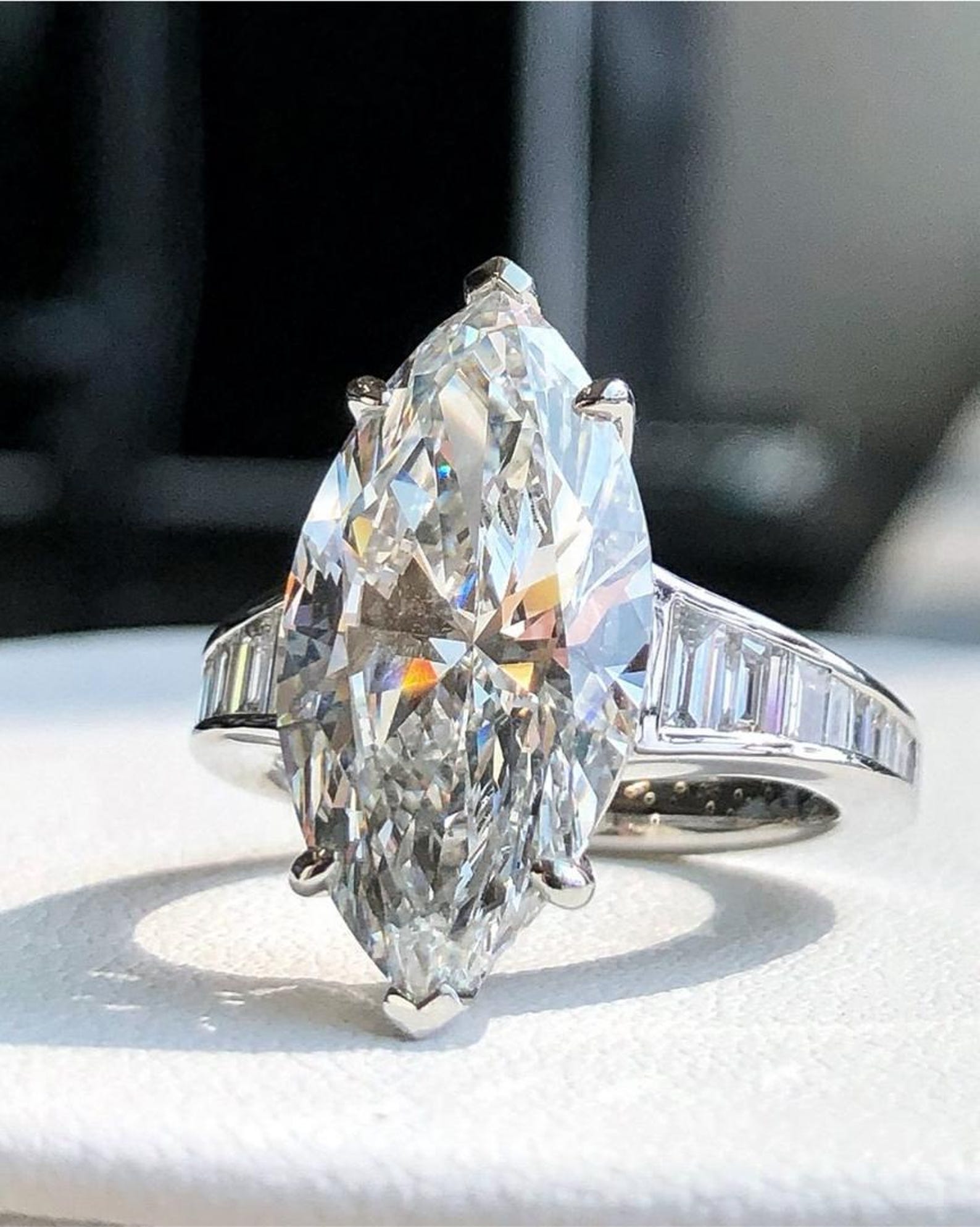 4CT Elongated Marquise Cut Lab Grown Diamond Ring, Channel Set Baguette ...