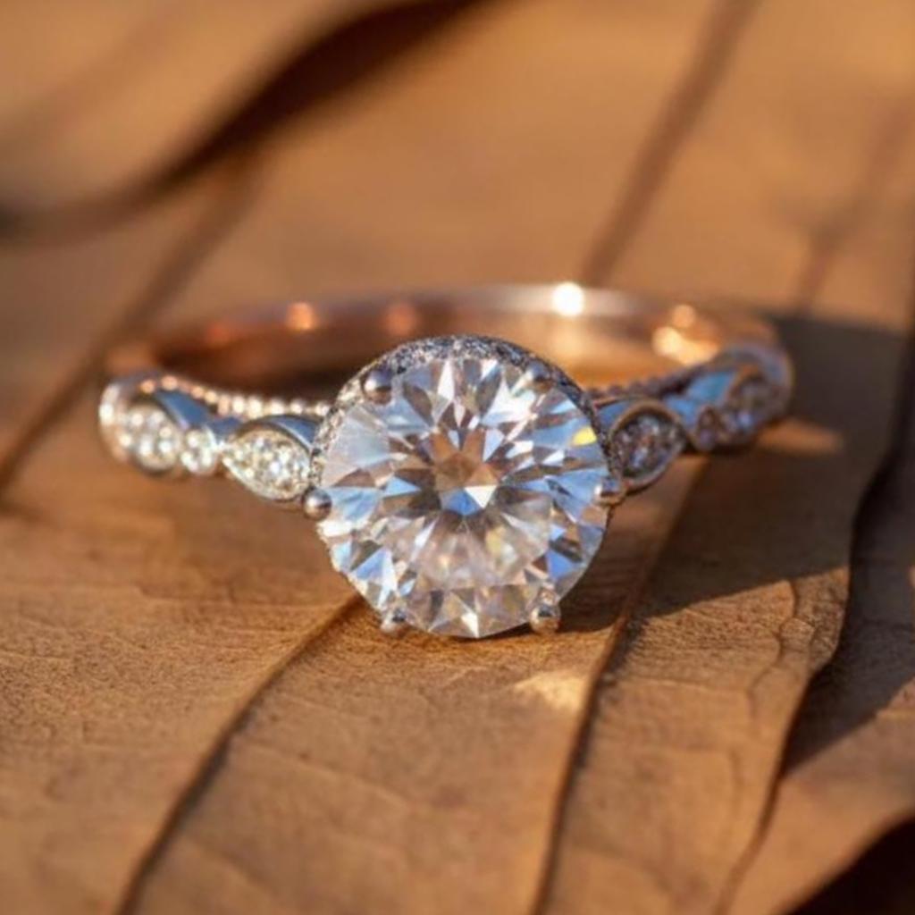 2CT Lab Grown Diamond Cathedral Engagement Ring 14k Gold Round Cut ...