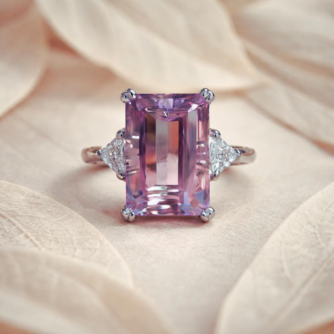 4ct Pixel Cut Pink Moissanite Engagement Ring Unique Rectangular ...