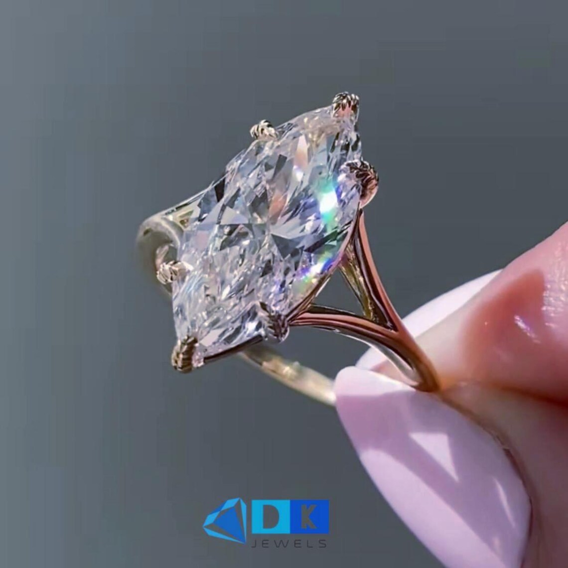 Elongated Marquise Cut Lab Grown Diamond Ring 4ct Color F Certified ...