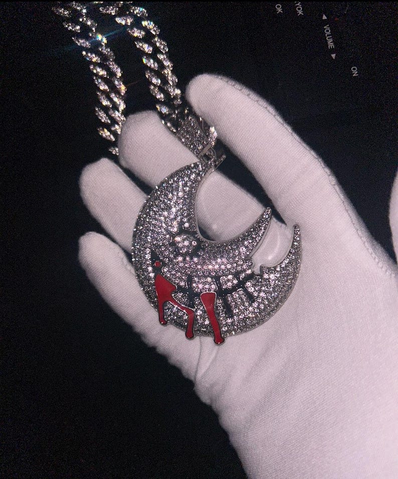 Diamond Cuban Chain With Diamond Moon Pendant - Etsy