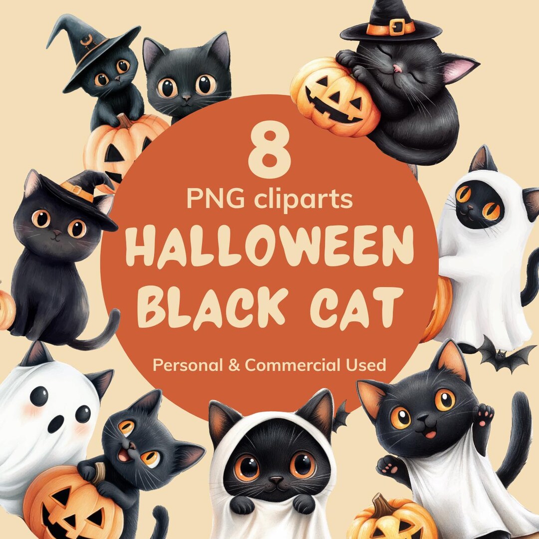 Black Cat Halloween Clipart – 8 Cute Pngs for Spooky Season Crafts ...