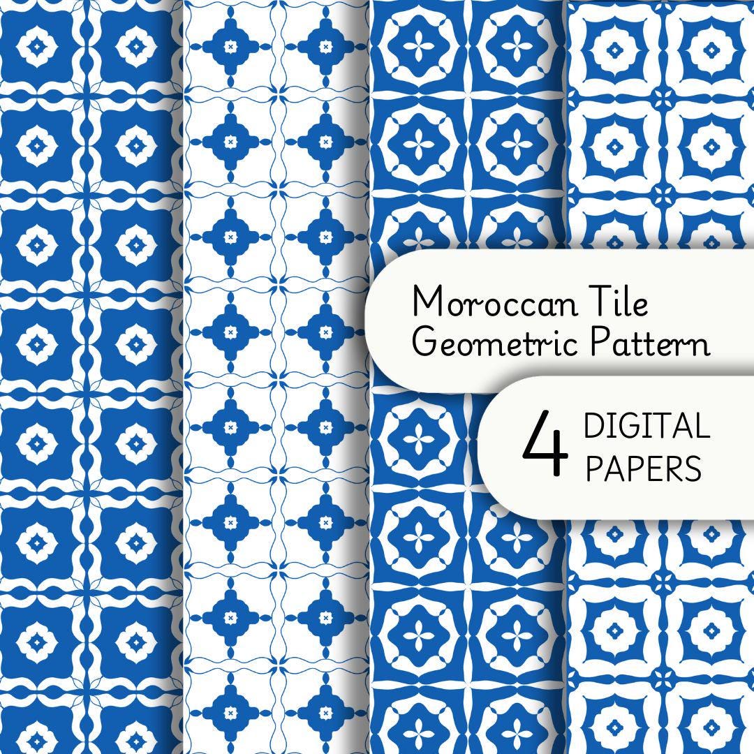 Royal Blue Moroccan Tile Digital Paper: Geometric Patterns (digital ...