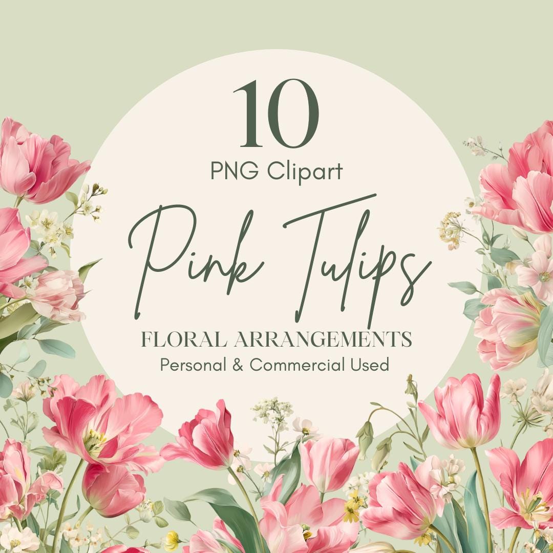 Watercolor Pink Tulip Clipart: 10 Floral Arrangement Pngs (digital ...