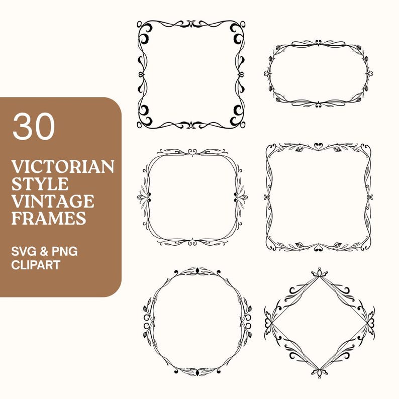 30 Victorian Rococo Vintage Ornate Frame Bundle | SVG PNG Clipart for ...