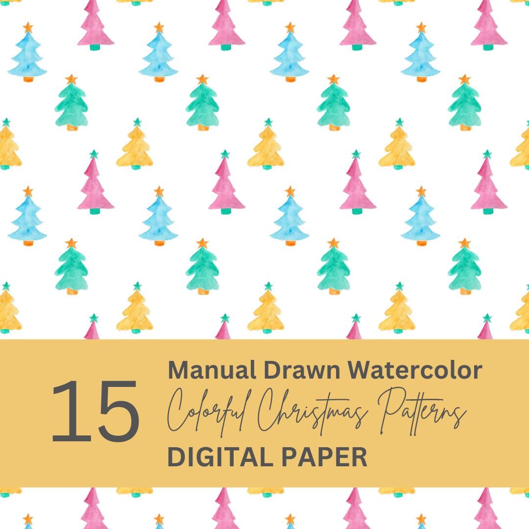 Watercolor Christmas Pattern Digital Paper: 15 JPG Designs (12x12 ...