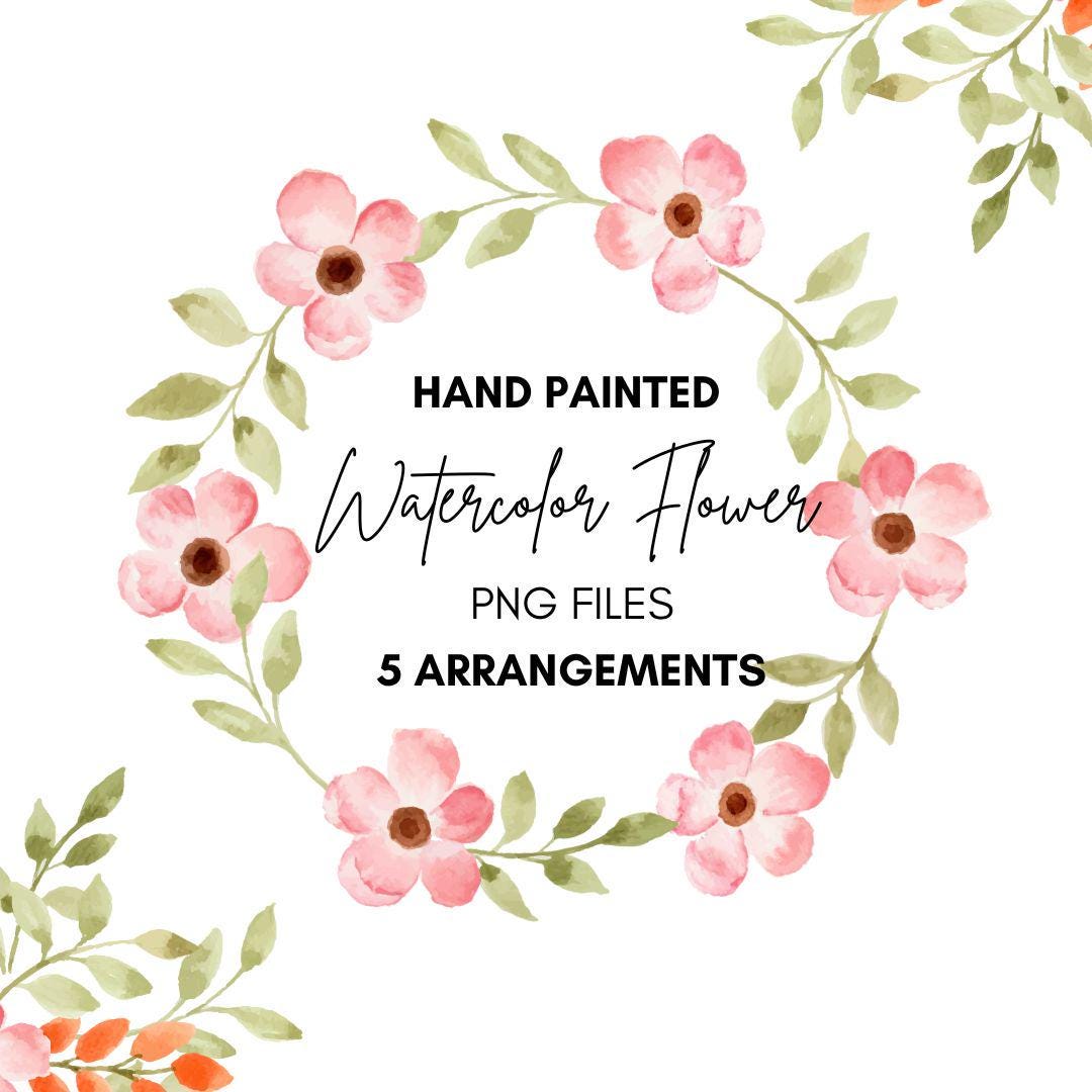 Pink Blossom Watercolor Flower Clipart Bundle - 5 Wreath Arrangement ...