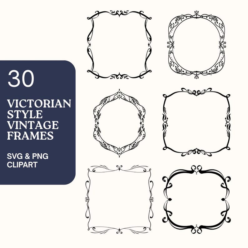 30 Victorian Rococo Vintage Ornate Frame Bundle | SVG PNG Clipart for ...