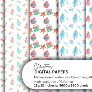 Watercolor Christmas Pattern Digital Paper: 15 JPG Designs (12x12 ...