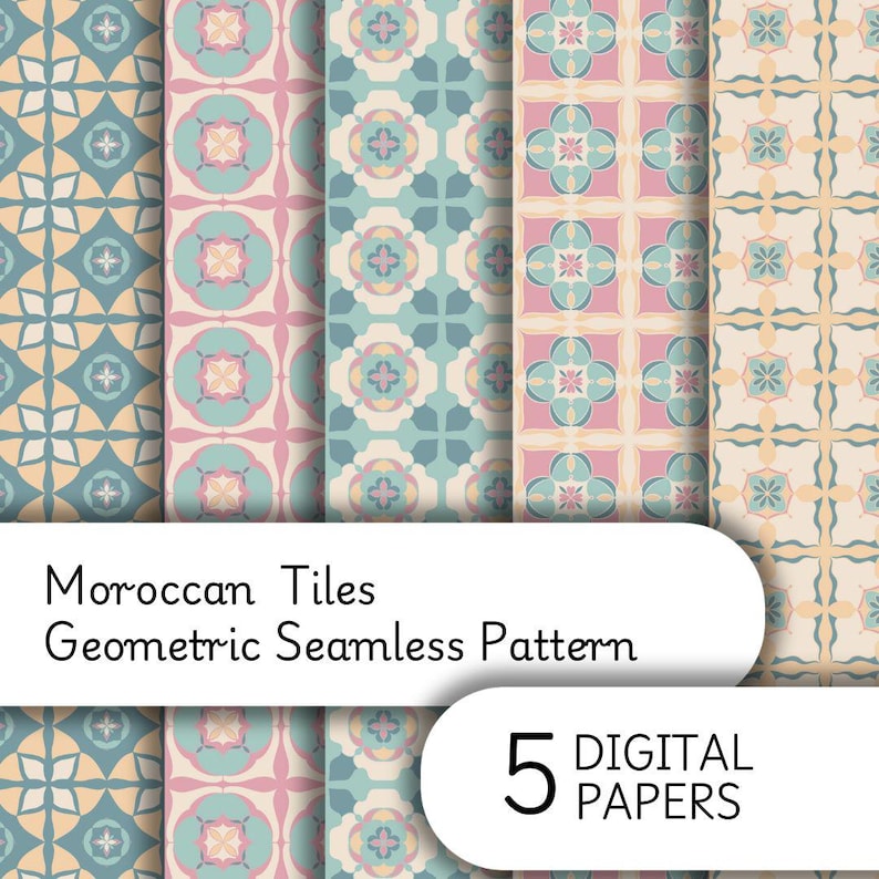Moroccan Geometric Pastel Color Tile Seamless Pattern, Retro Pattern ...