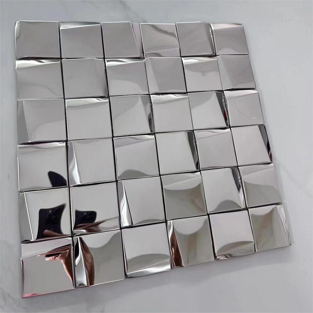 3D Art Silver Glossy Metal Mosaic Stainless Steel Kitchen Bathroom Back ...