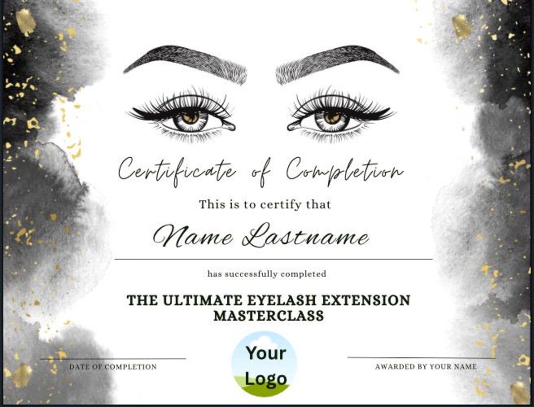 Editable Lash Certificate Template | Eyelash Extension Masterclass ...