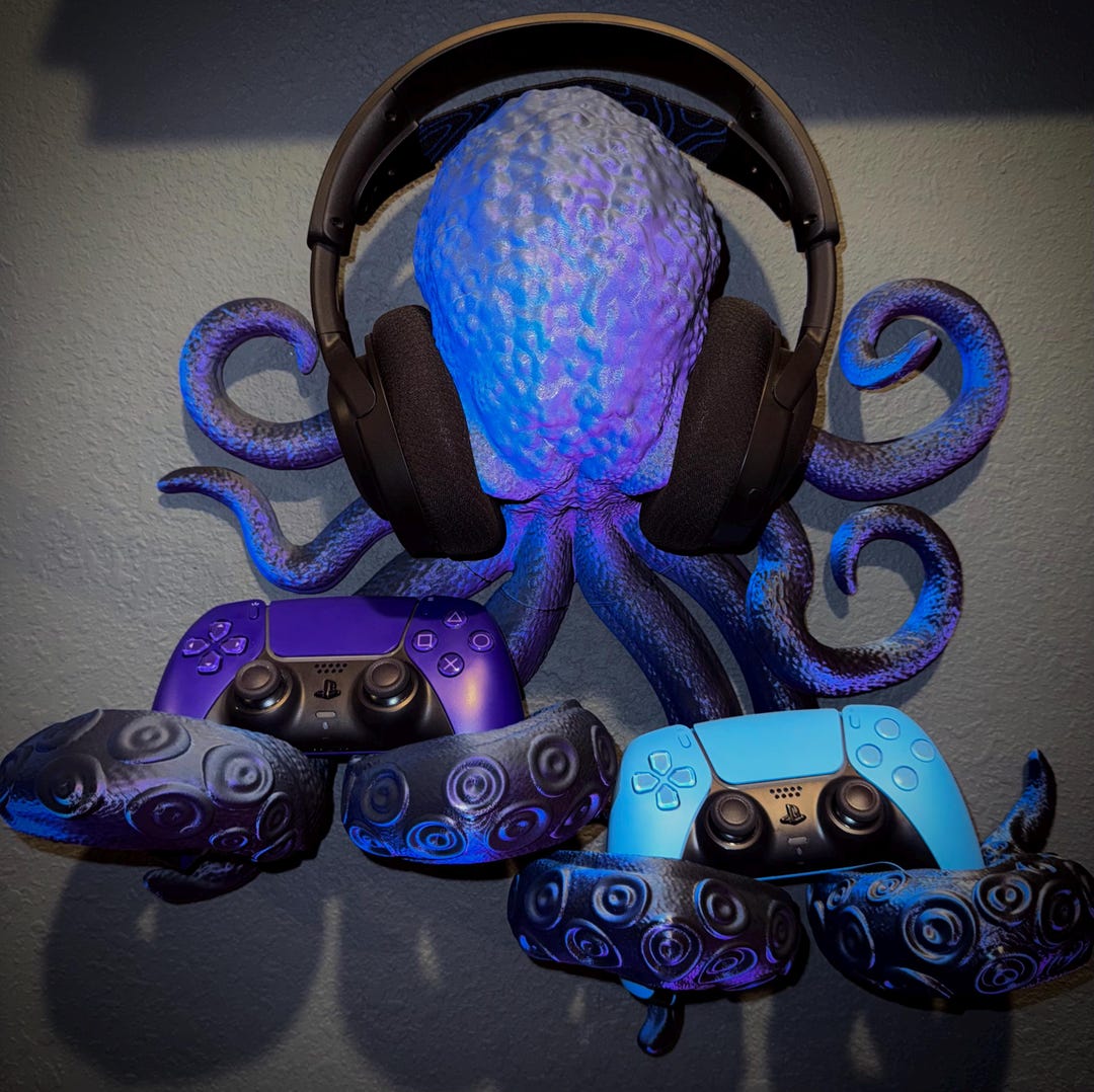Wall-mounted Octopus Controller & Headphone Hanger – Unique Gamer Decor ...