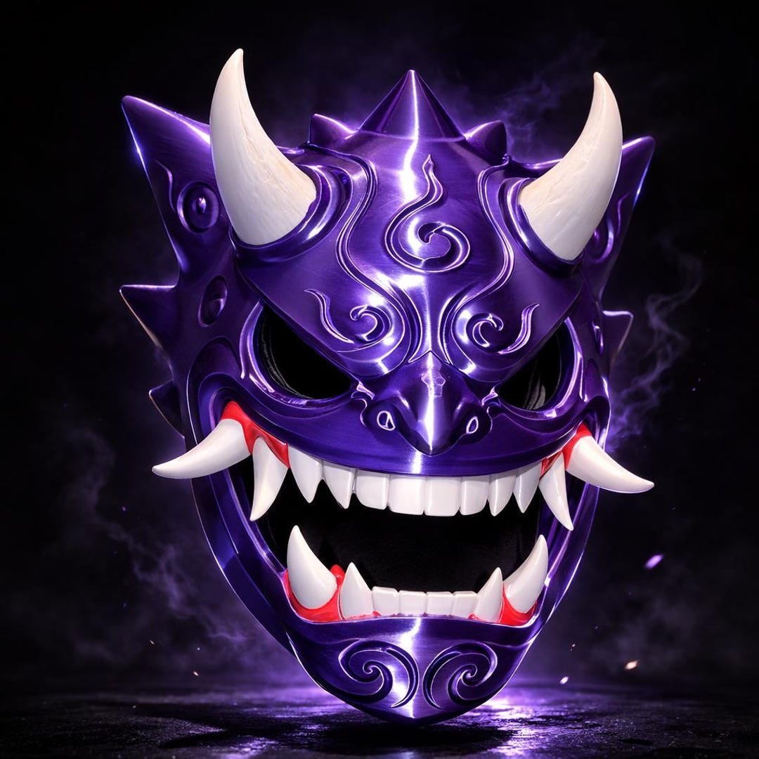 Gengar Inspired Menpo Mask – Metallic Purple 3D Printed Japanese Wall ...