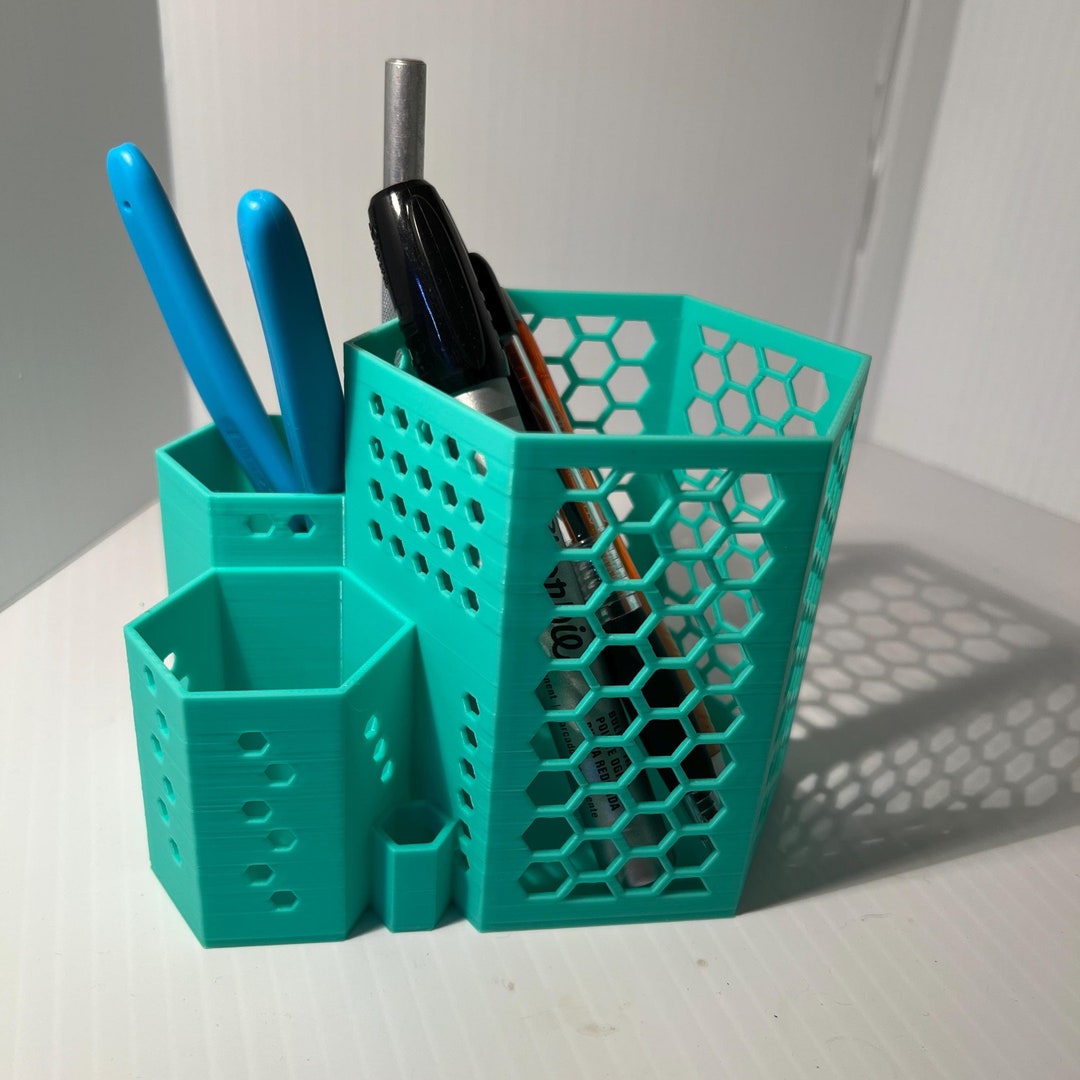 Geometric Desk Organiser | 3D Printed Hexagon Pen Holder | Sky-cam ...