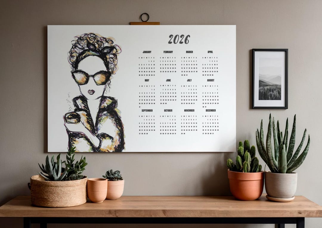 Printable Design Yearly Wall Calendar 2026 - Etsy
