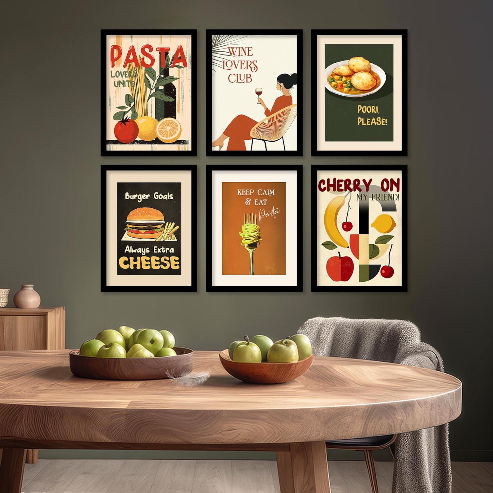 Vintage Foodie Digital Wall Art Set: Pasta, Burgers, Wine, and More ...
