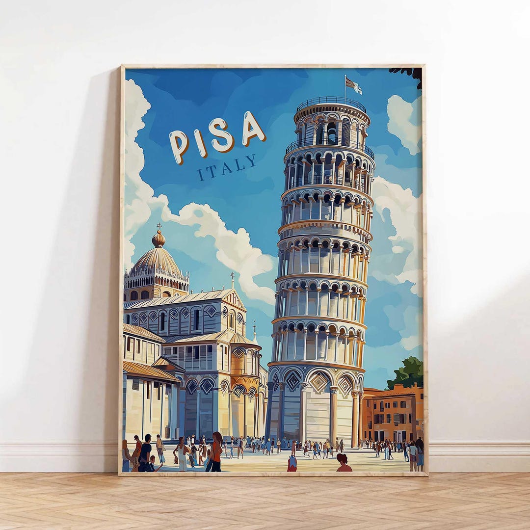 Pisa Italy Travel Poster - Leaning Tower of Pisa Retro Digital Art ...
