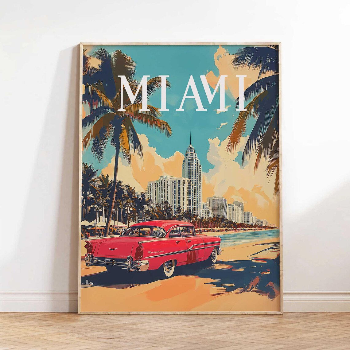 Vintage Miami Beach Scene" Digital Download - Retro Miami Cityscape ...