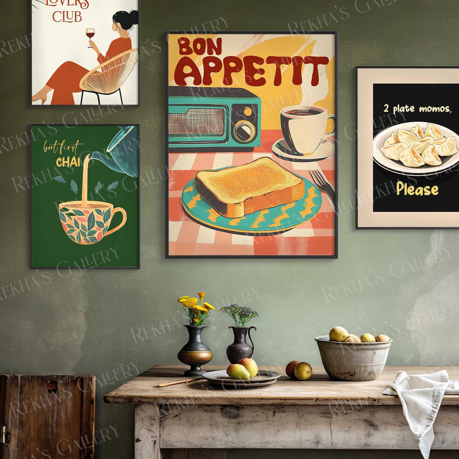 Retro Breakfast Digital Wall Art - Bon Appetit Toast & Coffee Printable ...