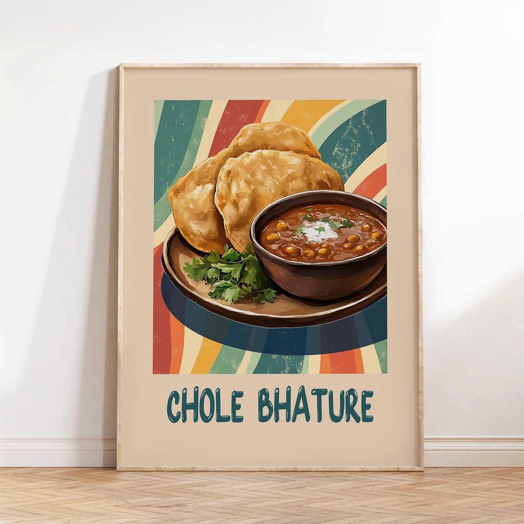 Chole Bhature Retro Wall Art - Vibrant Indian Kitchen Decor - Perfect ...