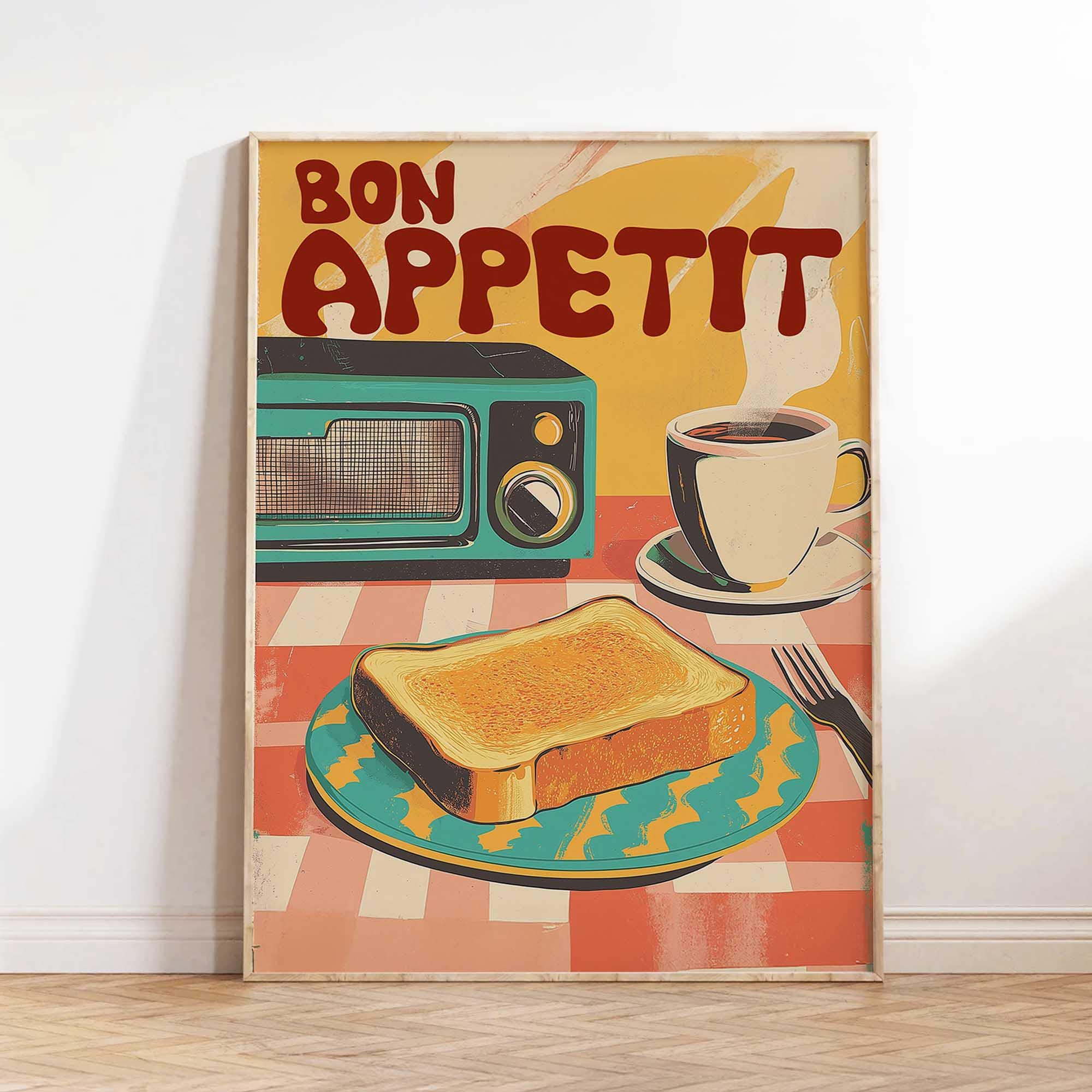 Retro Breakfast Digital Wall Art - Bon Appetit Toast & Coffee Printable ...