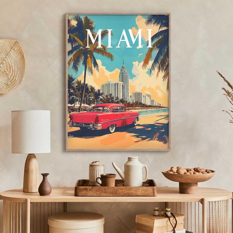 Vintage Miami Beach Scene" Digital Download - Retro Miami Cityscape ...