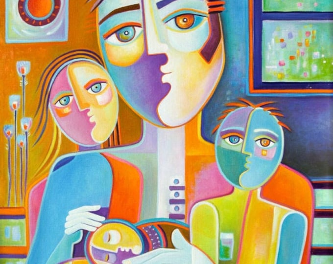 Cubist Original Oil Painting Cubism Art Father and Son Marlina Vera ...