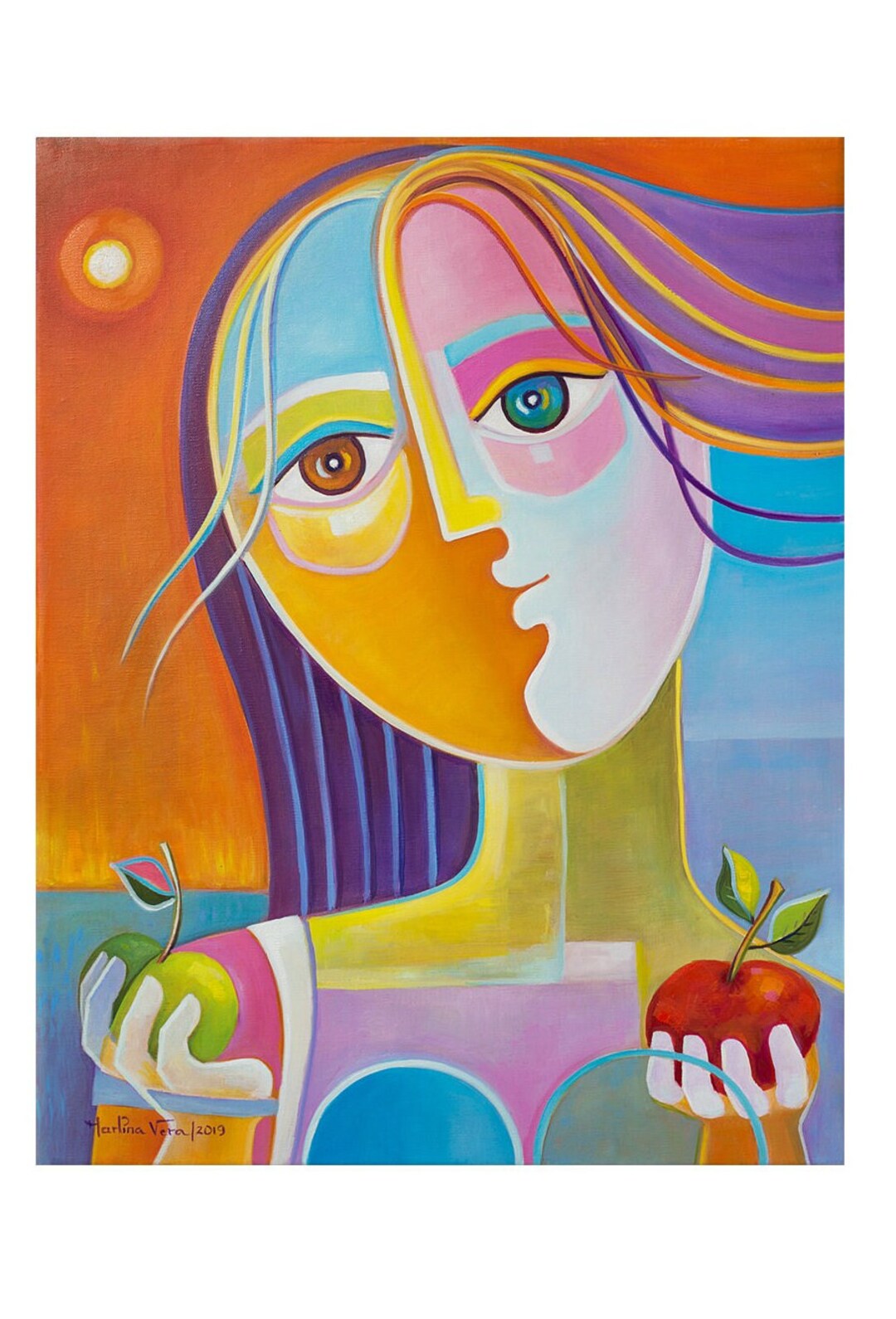 Cubism Oil Painting: "eve With Two Apples" Modernist Art 20x16 - Etsy