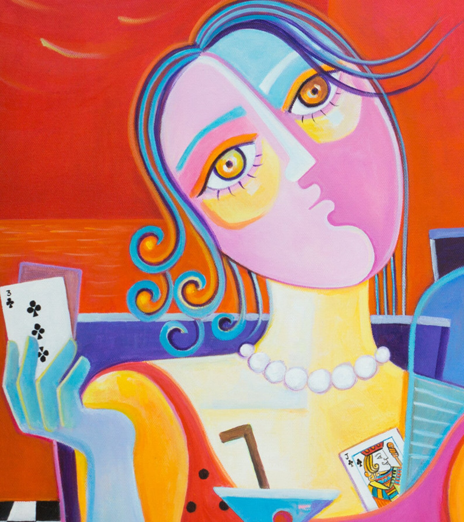 Cubism Painting, Original Art, Cubist Acrylic Canvas, Large 36x24 Poker ...