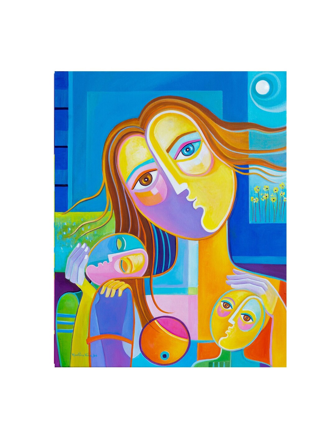 Mother #16 Original Painting on Canvas, Mother and Child, Cubism Art ...