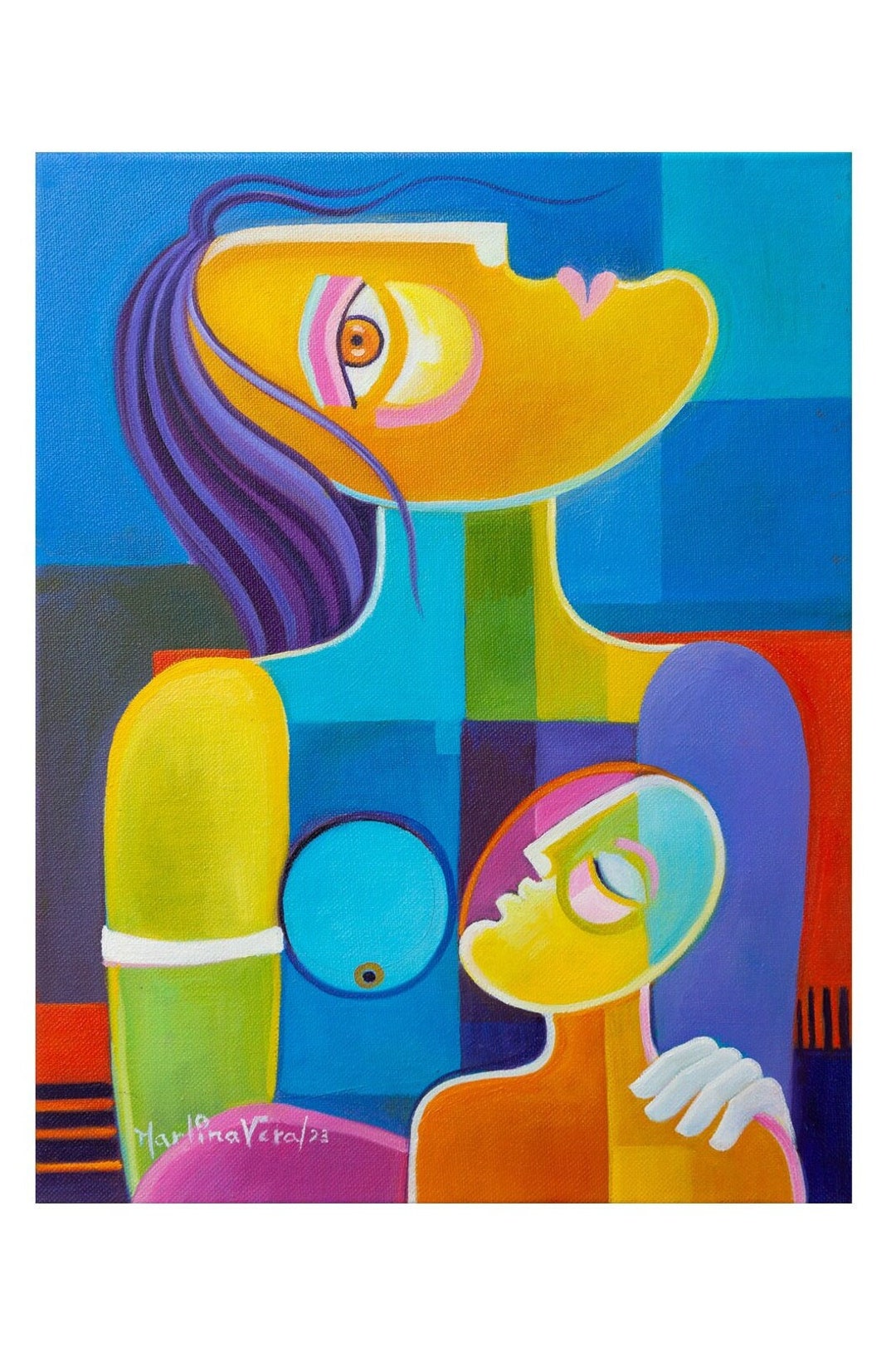 Mother and Child Original Oil Painting: Cubist Figurative Art, 14x11 - Etsy