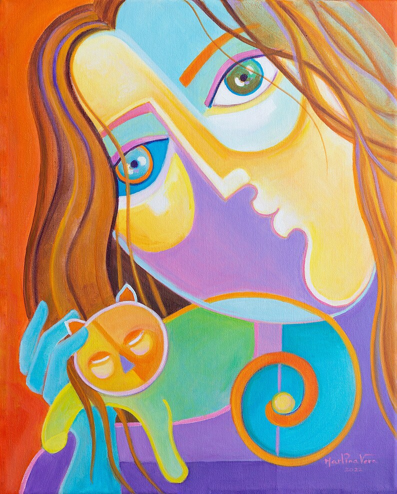 Abstract Figurative Original Painting, Marlina Vera Art, Cat Lover ...